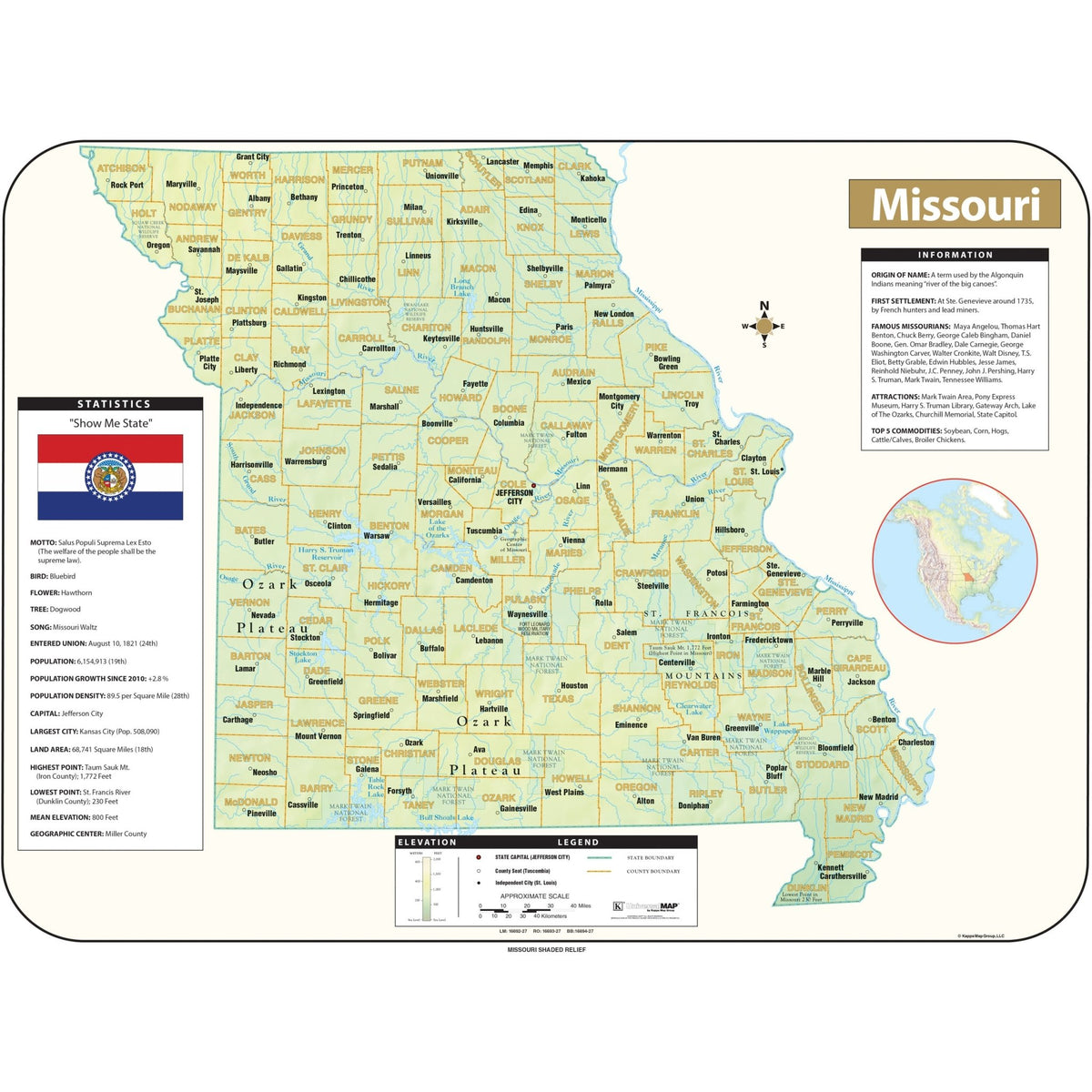 Mapa en relieve sombreado de Missouri » Comprar mapas de aulas ...