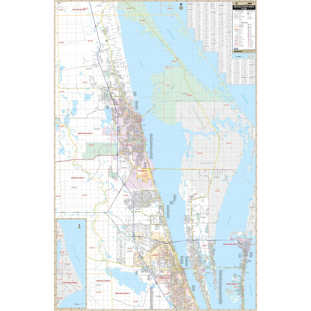 Brevard County FL North Wall Map » Shop City & County Maps – Ultimate ...