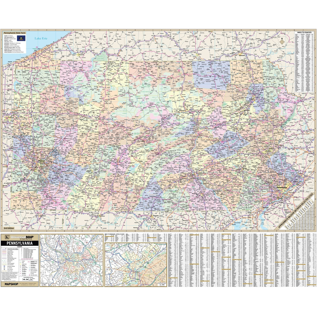 Pennsylvania State Wall Map » Shop State Wall Maps – Ultimate Globes