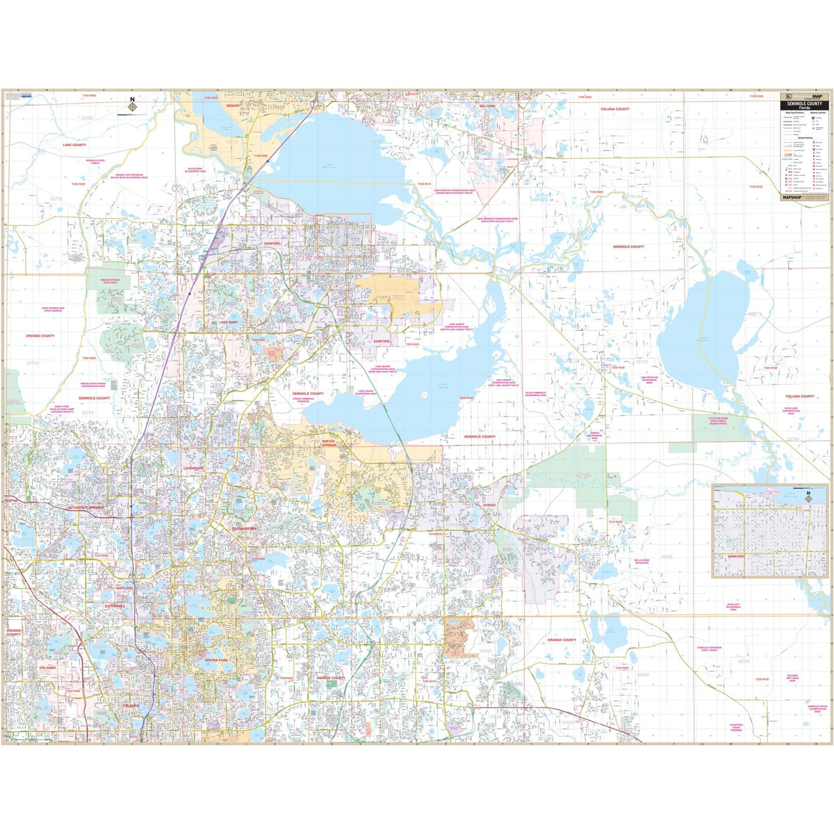 Seminole County FL Wall Map » Shop City & County Maps – Ultimate Globes