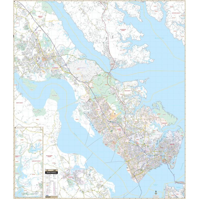 Virginia Peninsula Wall Map » Shop State Wall Maps – Ultimate Globes
