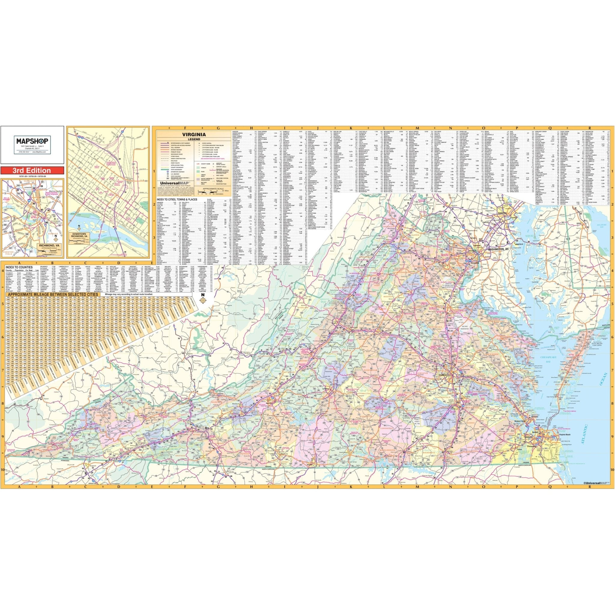 Virginia Road Map With Cities Virginia Beach VA Map Print, Virginia