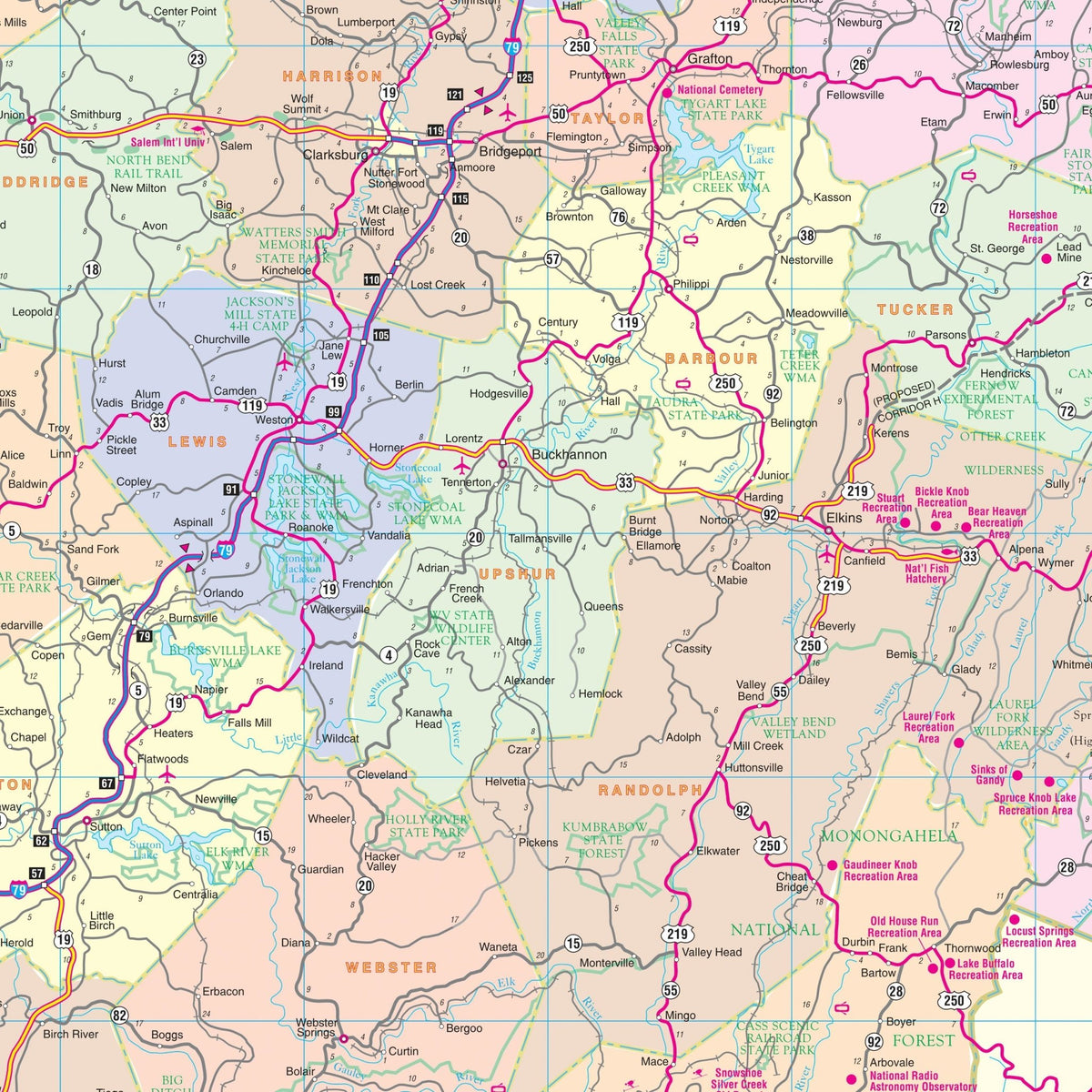 West Virginia State Wall Maps | Office & Classroom | Ultimate Globes
